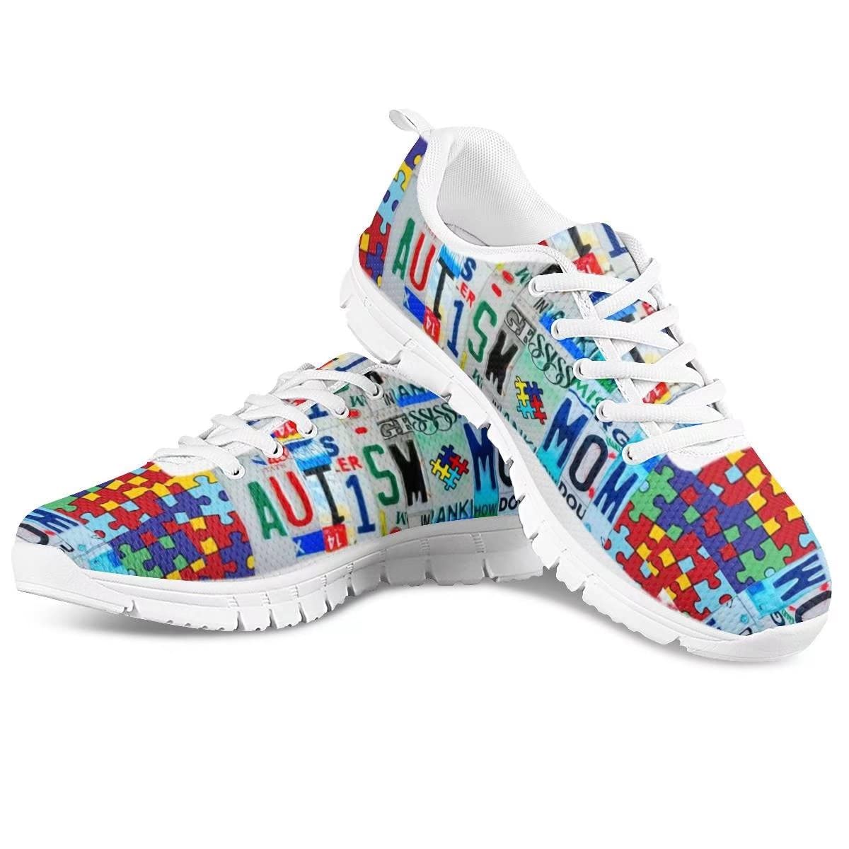 JoyLamoria Casual Sport Running Shoes Lightweight for Women Autism Mom Design Air Mesh Walking Sneakers US 8