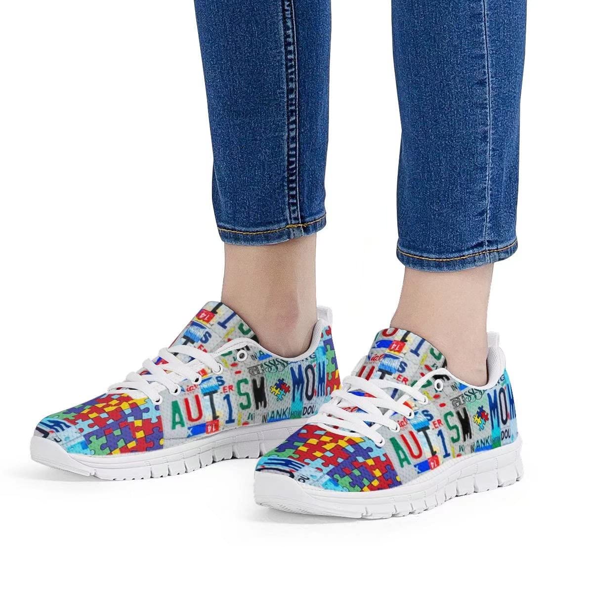 JoyLamoria Casual Sport Running Shoes Lightweight for Women Autism Mom Design Air Mesh Walking Sneakers US 8