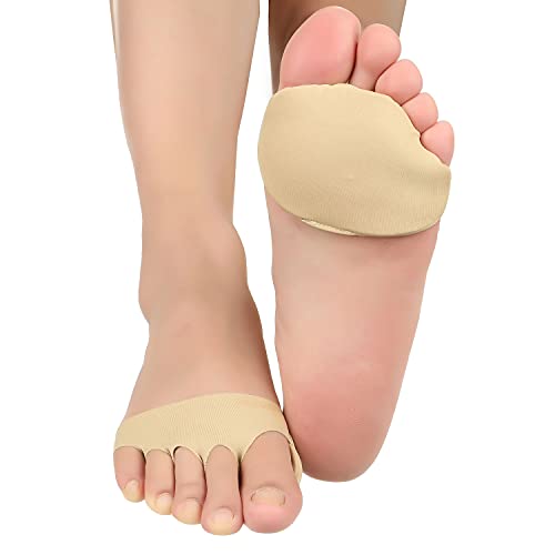 AUTPRO (2 Pairs) Anti Slip Metatarsal Sleeves with Gel Pads, Ball of Foot Pads Cushion for Metatarsalgia Pain, Invisible Forefoot Covers Toe Separator Relief Pain Blister Callus, Beige Medium 5