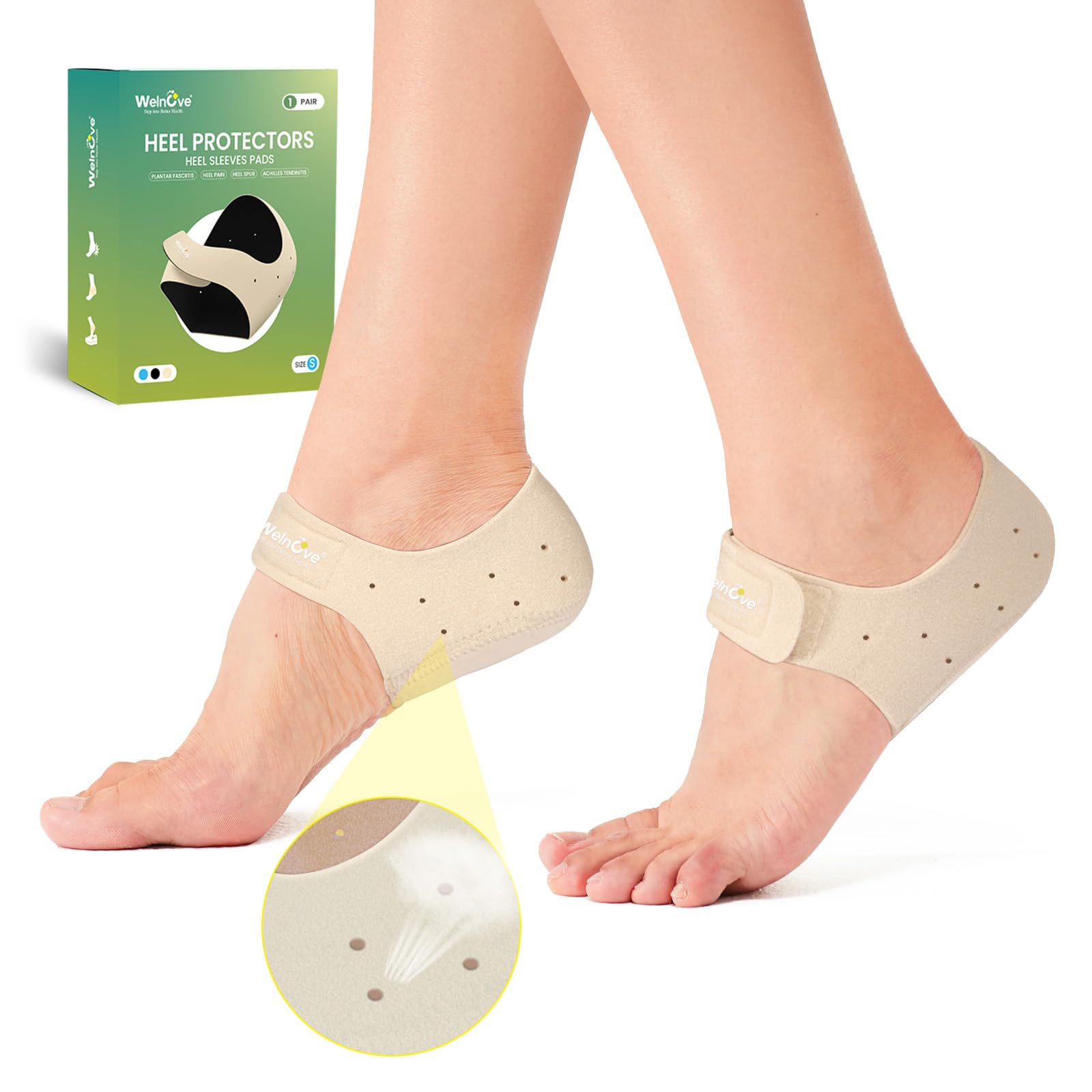Heel Protectors Cups for Plantar Fasciitis - Welnove Heel Cups for Women Men Heels Spur Pain Relief - Heel Inserts Pads for Achilles Tendonitis Dry Cracked Heel Support Cushion (Size: W 4.5-9 / M 5-8)