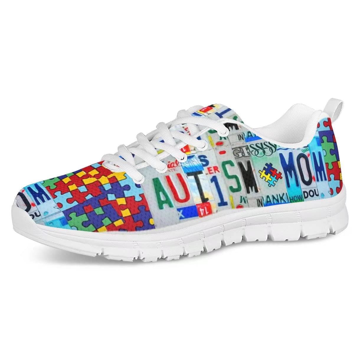 JoyLamoria Casual Sport Running Shoes Lightweight for Women Autism Mom Design Air Mesh Walking Sneakers US 8