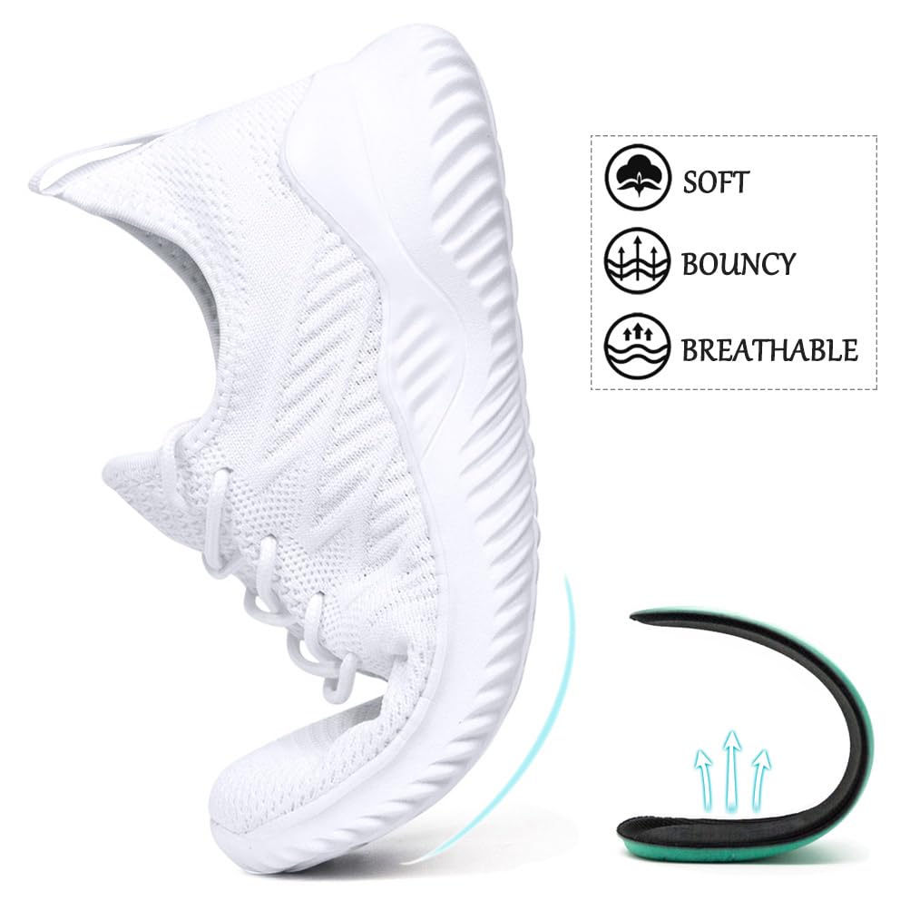 Akk White Sneakers for Women Walking Shoes Womens Comfy Tennis Memory Foam Gym Workout Athletic Nursing Running Work Shoes Size 9