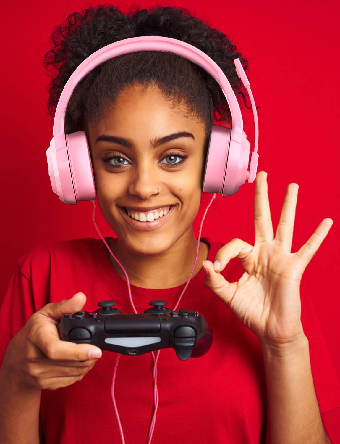 ZIUMIER Pink Gaming Headset for PC, PS4, PS5, Xbox One, Xbox Series S/X, Switch, Noise Canceling Microphone, Stereo Surround Sound, 3.5mm Wired Gaming Headphones