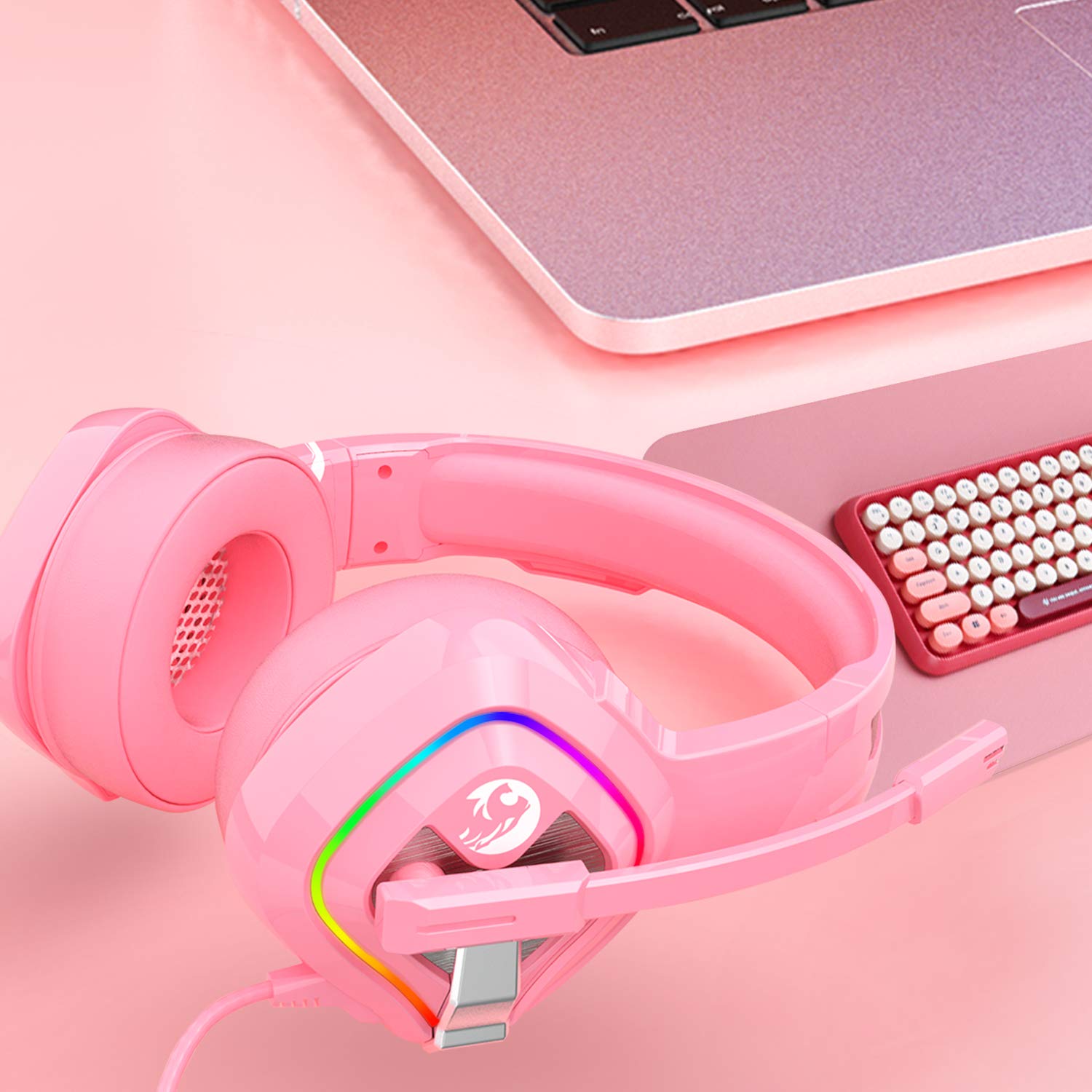 ZIUMIER Pink Gaming Headset for PC, PS4, PS5, Xbox One, Xbox Series S/X, Switch, Noise Canceling Microphone, Stereo Surround Sound, 3.5mm Wired Gaming Headphones