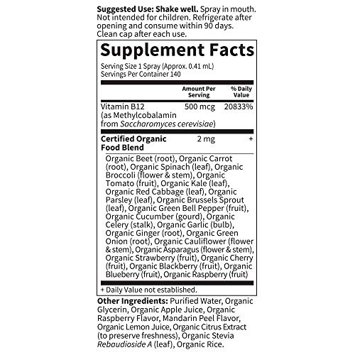 Garden of Life B12 Vitamin - mykind Organic Whole Food B-12 for Metabolism and Energy, Raspberry, 2oz Liquid
