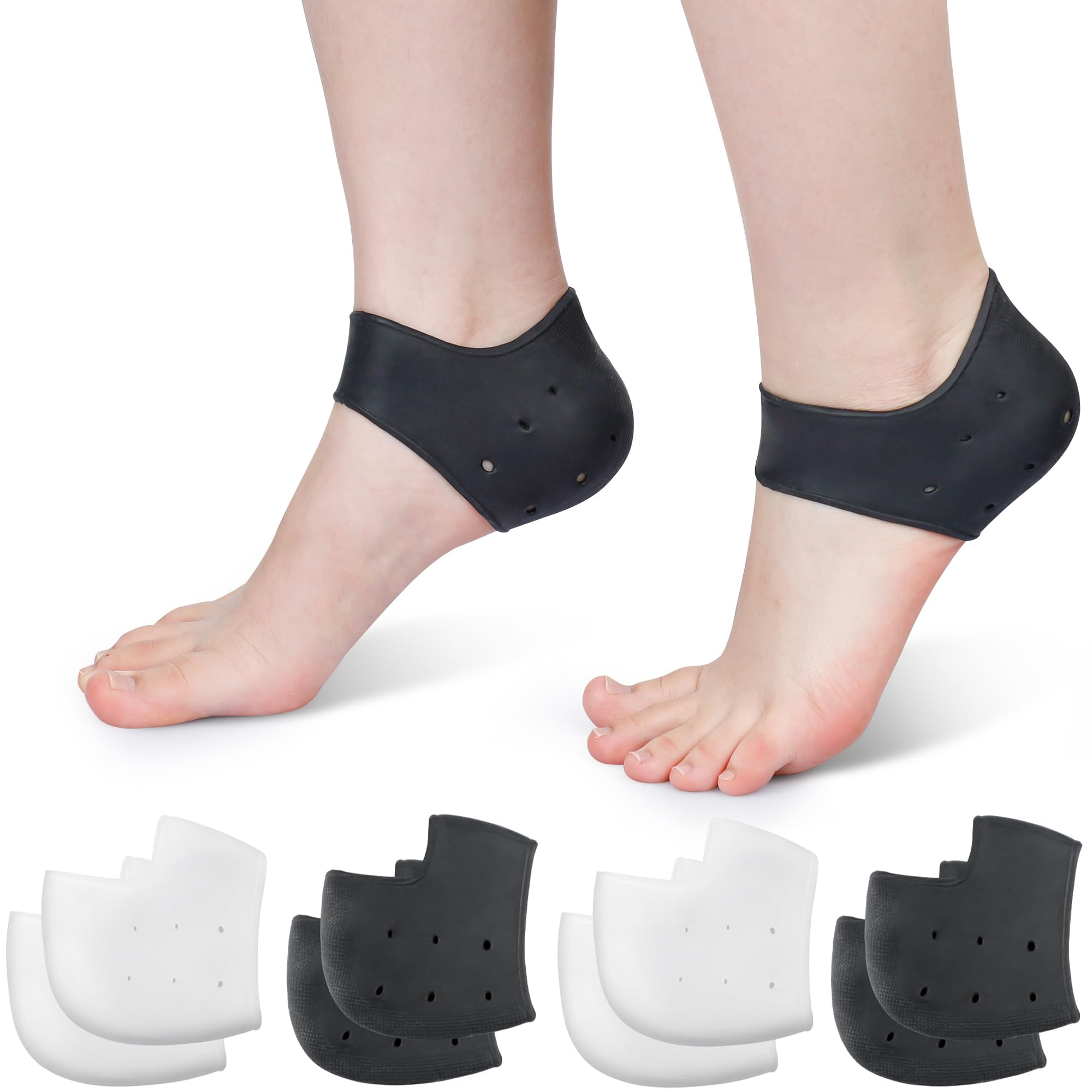 Wonderwin 4 Pairs Premium Heel Protectors, Silicone Heel Cups for Heel Pains,Cracked Heels, Heel Spurs, Plantar Fasciitis,Unisex Fit Gel Heel Pads,Heel Pain Relief for Men Women Teens