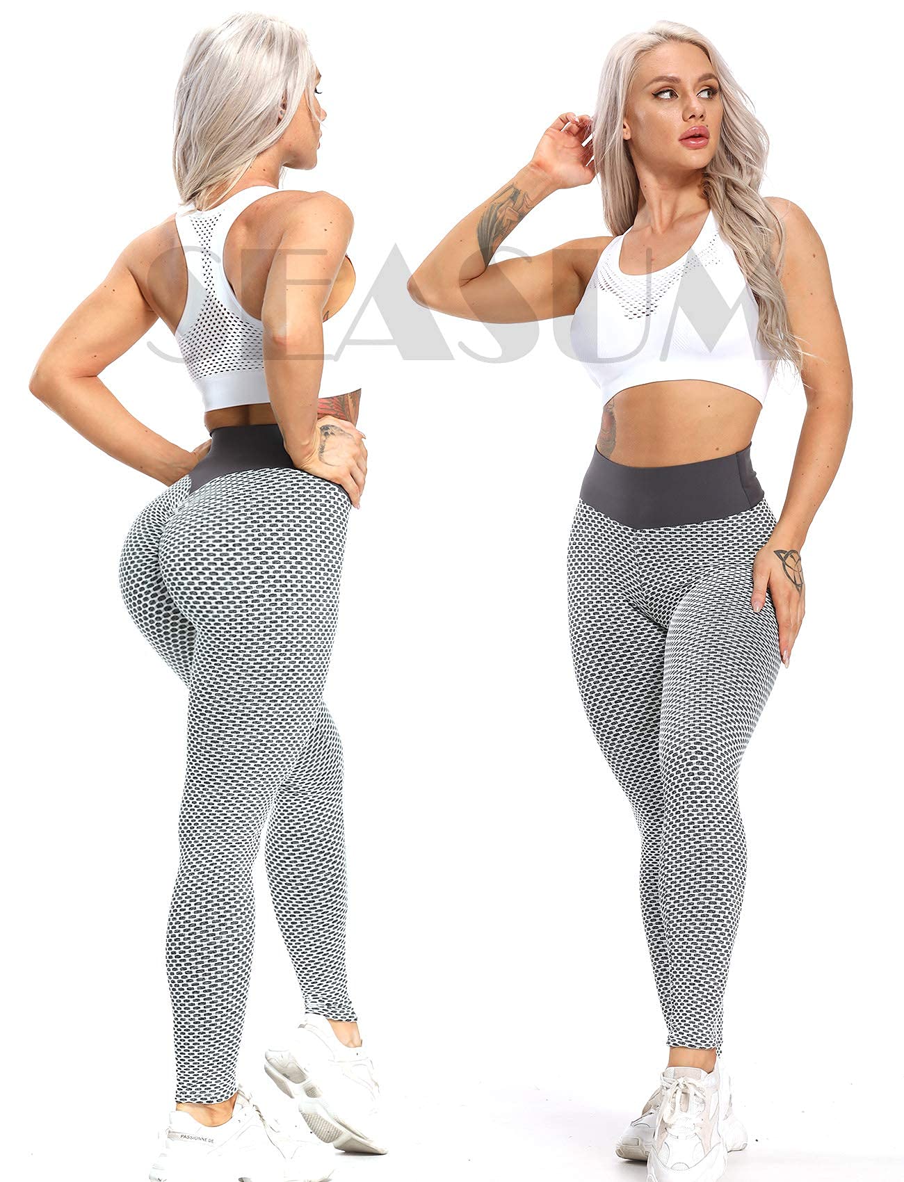 SEASUM Women's High Waist Yoga Pants Scrunched Booty Leggings Workout Running Butt Enhance Textured Tights S