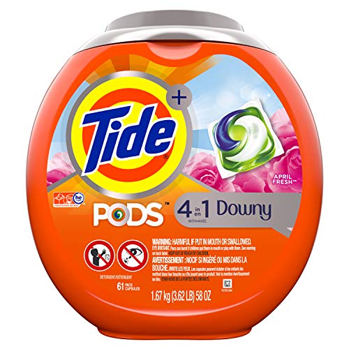 Tide PODS Plus Downy 4 in 1 HE Turbo Laundry Detergent Soap Pods, April Fresh Scent, 61 Count Tub - Packaging May Vary
