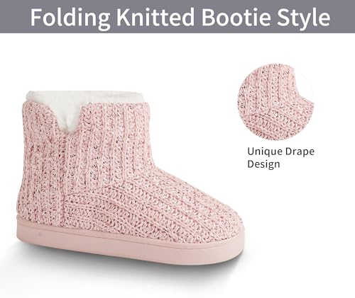 WOJWSKI Women's Knit Bootie Slippers Winter Warm Plush Fleece Memory Foam House Shoes with Comfy Plush Lining(Pink7-8)