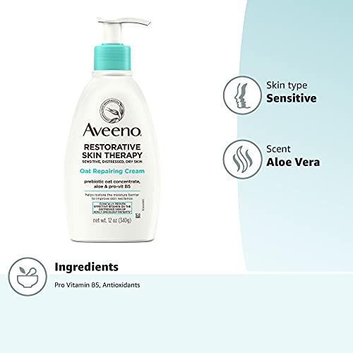 Aveeno Restorative Skin Therapy Moisturizing Oat Repairing Cream for Sensitive, Distressed, Dry Skin, with Prebiotic Oat & Aloe, Formulated without Parabens, Fragrance & Steroids, 12 oz