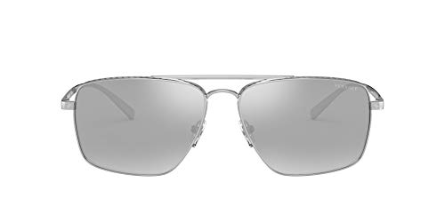 Versace Man Sunglasses Silver Frame, Light Grey Mirror Silver 80 Lenses, 61MM