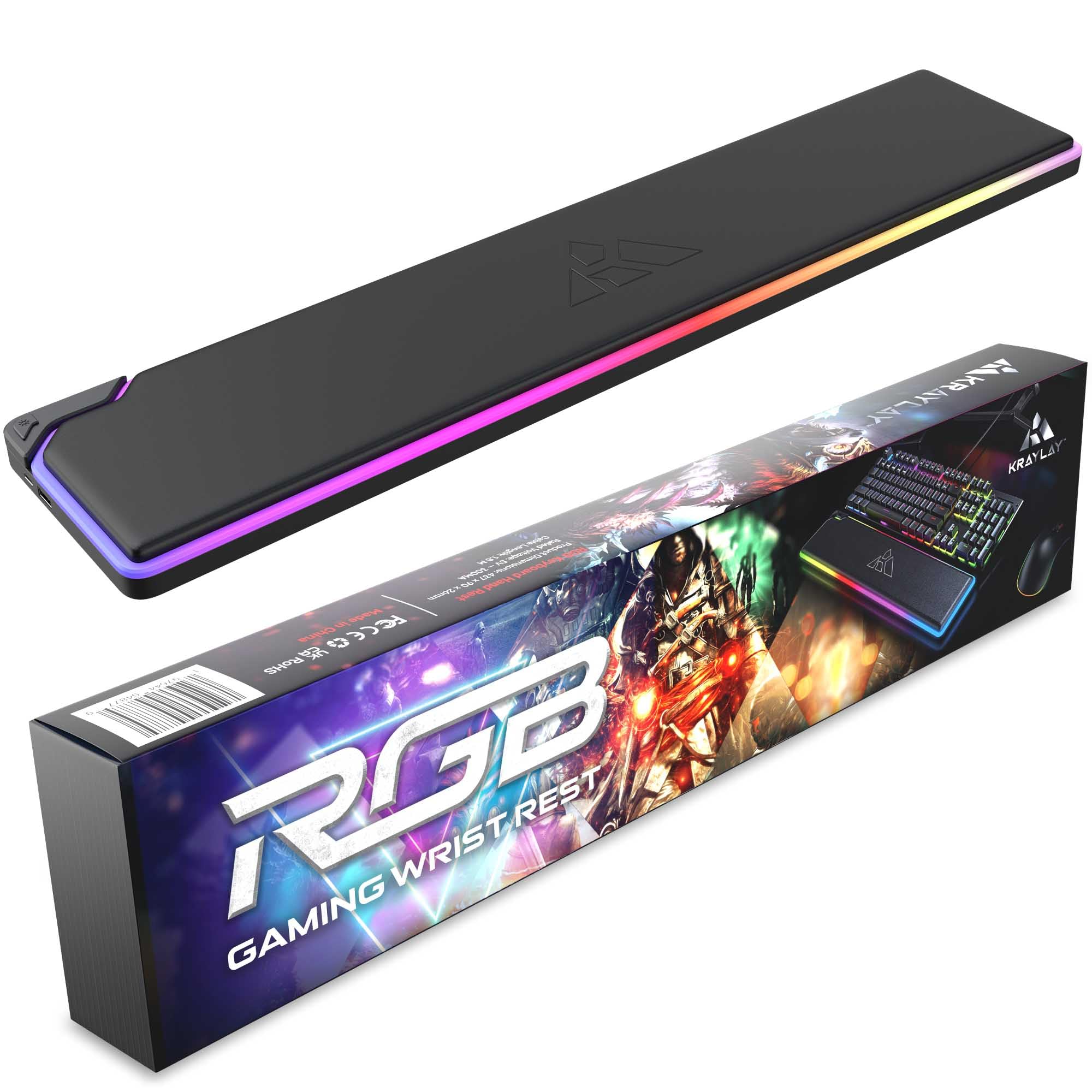 Kraylay RGB Backlit Gaming Wrist Rest | RGB Wrist Support for Keyboard | Keyboard Wrist Rest with 14 Color Modes | 17x4x1 Inches Wrist Pad for Keyboard | Wrist Rest for Computer, Laptop, | Black