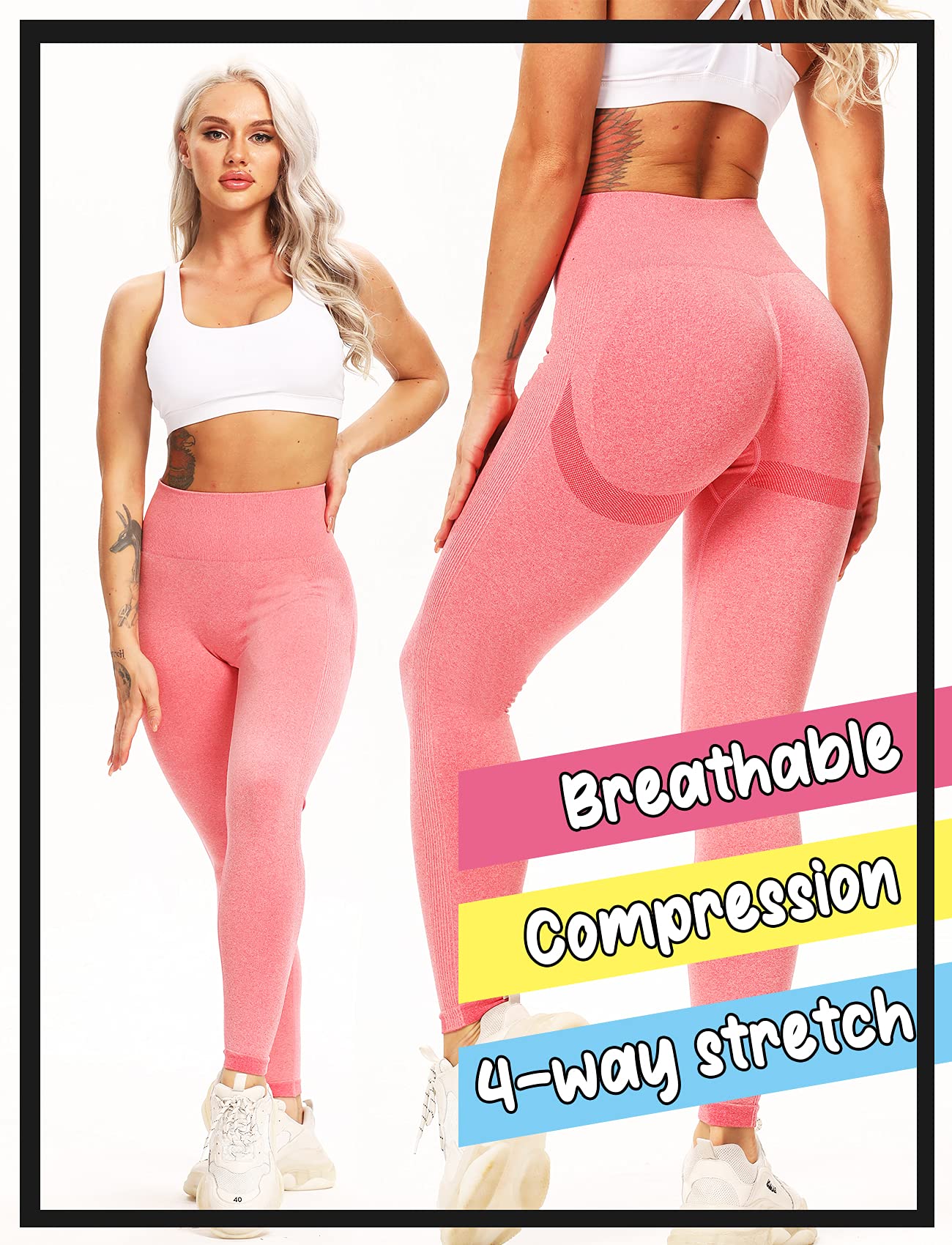 SEASUM Seamless Leggings for Women Scrunch Butt Lifting Booty High Waisted Workout Gym Yoga Pants Tights XS