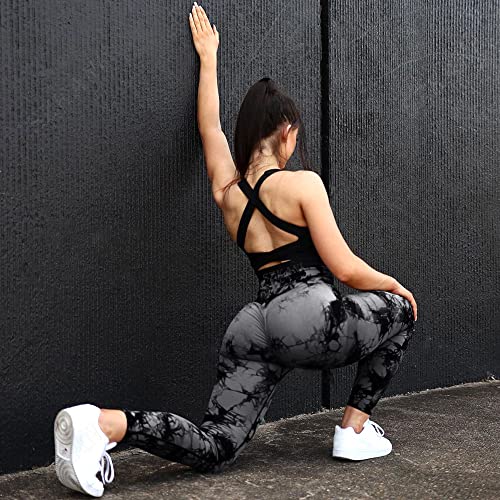 SZKANI Butt Lifting Leggings for Women Booty High Waisted Workout Yoga Pants Scrunch Butt Gym Seamless Booty Tight((D-Tie Dye)-Black Gray(1),Large)
