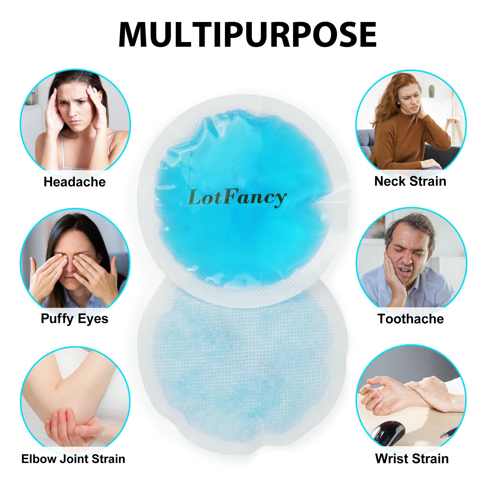 LotFancy Ice Pack for Injuries Reusable, 8 Small Gel Heating Cooling Pads with Cloth Backing, Hot Cold Therapy for Eyes After Surgery, Face, Breastfeeding, Wisdom Teeth, Jaw, Headache, Sinus Relief
