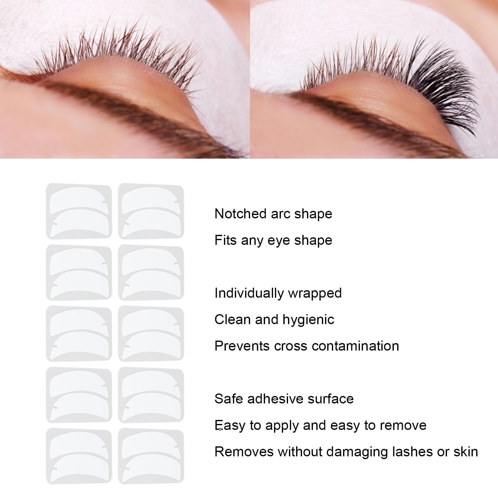 10 Pairs Reusable Silicone Under Eye Gel Pads for Eyelash Extensions, Flexible Notch Design Eyelash Extension Patches for Salons Individuals Schools (White)