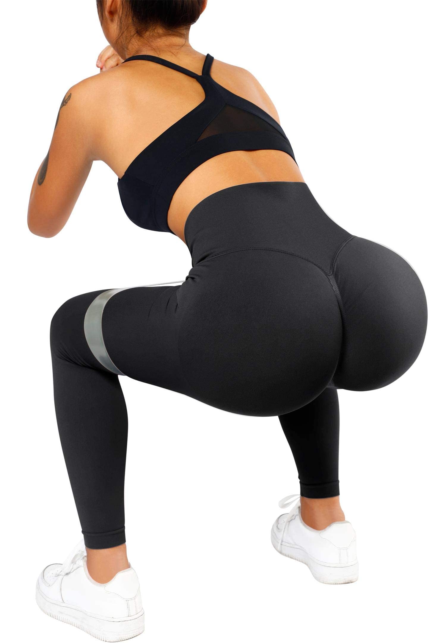 RXRXCOCO Womens Seamless Butt Lifting Leggings High Waisted Yoga Pants Tummy Control Workout Leggings Compression Tights Black Medium