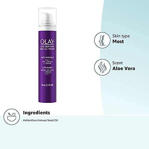 Olay Face Serum by Age Defying Anti-Wrinkle 2-in-1 Day Cream Plus Face Serum, Aloe Vera, 1.7 Fl Oz