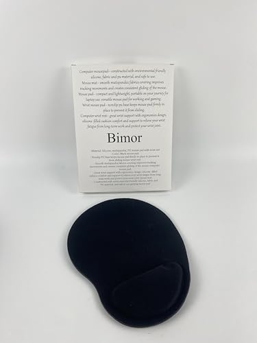 Bimor Mousepads Mouse Pad with Wrist Rest Support, Gel Mouse Pads with Non-Slip PU Base, Pain Relief Memory Foam Mousepad for Laptop PC, Cute Office Supplies Desk Accessories Jet Black