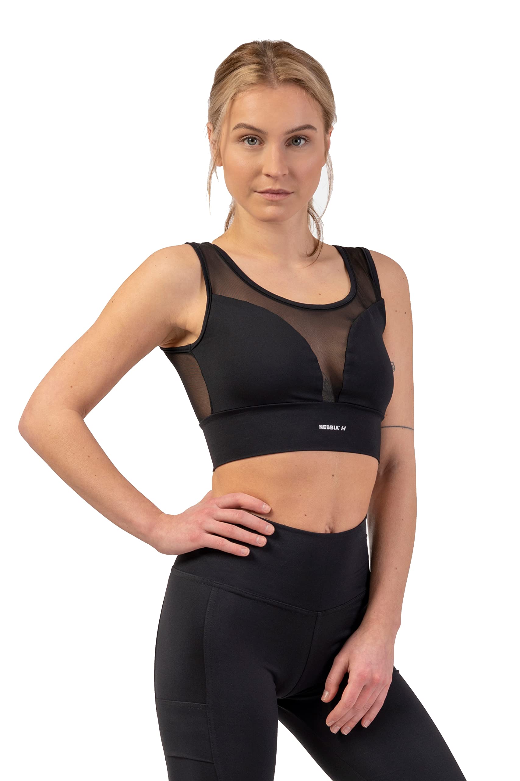 NEBBIA Black Mesh Design Breathe Sports Bra 412