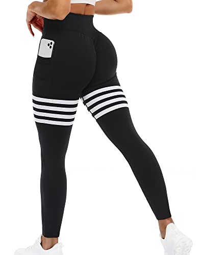 DREAMOON Cross Seamless Butt Lifting Leggings with Pockets for Women Scrunch Booty High Waisted Workout Yoga Pants Gym Butt Tights(#6 Butt Lifting Pocket_Black)