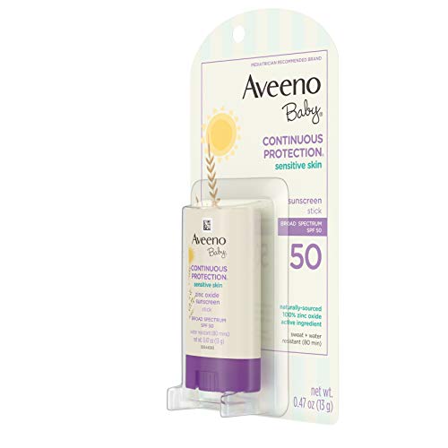Aveeno Baby Continuous Protection Sensitive Skin Mineral Sunscreen Stick with Broad Spectrum SPF 50 for Face & Body, Naturally Sourced 100% Zinc Oxide, Travel Size, 0.47 Oz