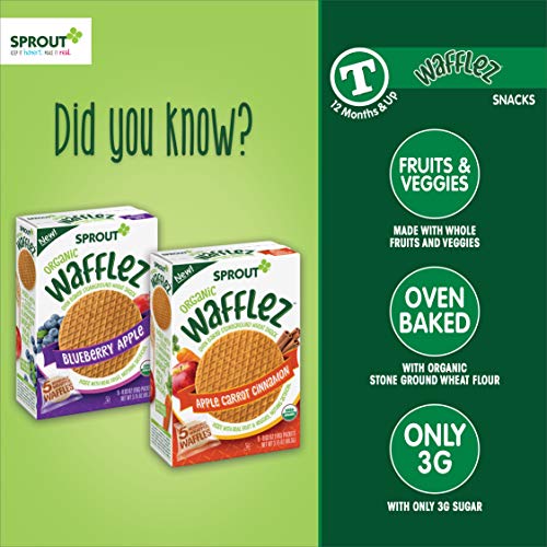 Sprout Organic Baby Food, Stage 4 Toddler Snacks, Blueberry Apple Wafflez, Single Serve Waffles (5 Count)