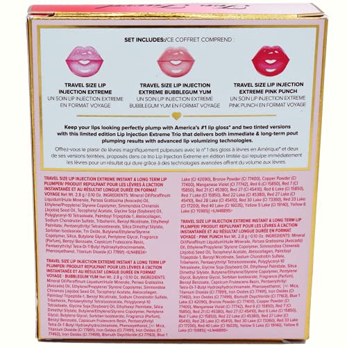 Too Faced Lip Injection Extreme Plumped To The Max Trio Travel Size Set - Original, Bubblegum Yum, Pink Punch - Lip Plumper / Gloss, Plump Lips Makeup