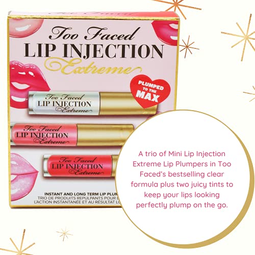 Too Faced Lip Injection Extreme Plumped To The Max Trio Travel Size Set - Original, Bubblegum Yum, Pink Punch - Lip Plumper / Gloss, Plump Lips Makeup