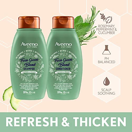 Aveeno, Fresh Greens Blend Sulfate-Free Shampoo with Rosemary, Peppermint & Cucumber to Thicken & Nourish, Clarifying & Volumizing Shampoo for Thin or Fine Hair, Paraben-Free, 12oz