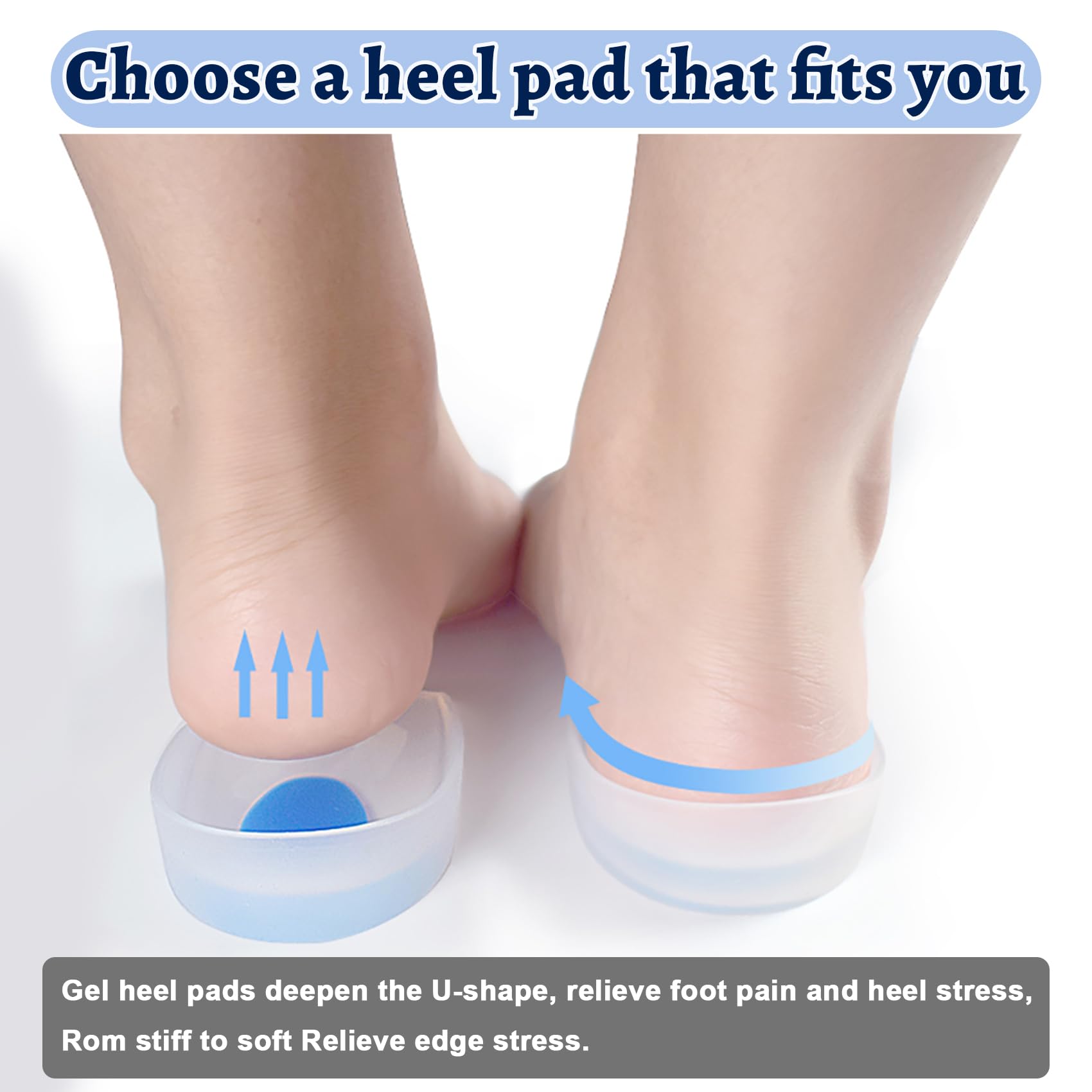 3 Pair Gel Heel Cups Plantar Fasciitis Inserts - Silicone Gel Heel Pads for Heel Pain, Bone Spur & Achilles Pain, Gel Heel Cushions and Cups, Pad & Shock Absorbing Support