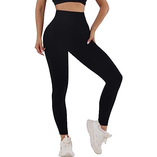 YZMJAFU Women's Seamless Scrunch Yoga Leggings Butt Lifting High Waisted Tummy Control Ruched Booty Workout Tights Pants Black