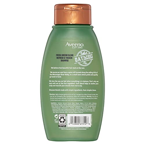 Aveeno, Fresh Greens Blend Sulfate-Free Shampoo with Rosemary, Peppermint & Cucumber to Thicken & Nourish, Clarifying & Volumizing Shampoo for Thin or Fine Hair, Paraben-Free, 12oz