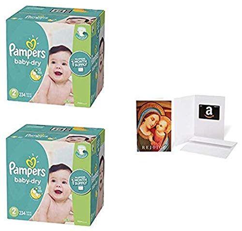 Diapers Size 2, 234 Count - Pampers Baby Dry Disposable Baby Diapers (2 Qty) with Amazon.com $20 Gift Card in a Greeting Card (Madonna with Child Design)