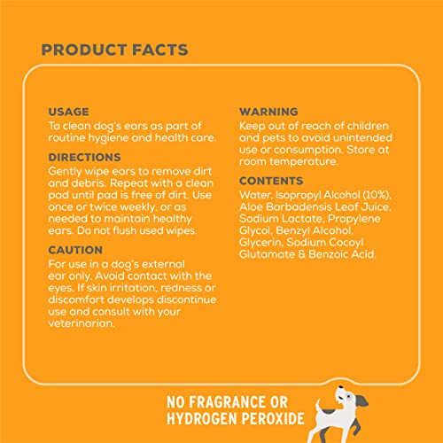Project Watson Dog Ear Wipes, Gentle pH Balanced Formula to Help Soothe, Cleanse & Moisturize, Contains Aloe Leaf Juice, Hydrogen Peroxide & Fragrance Free, 45 Pre-Moistened Textured Wipes