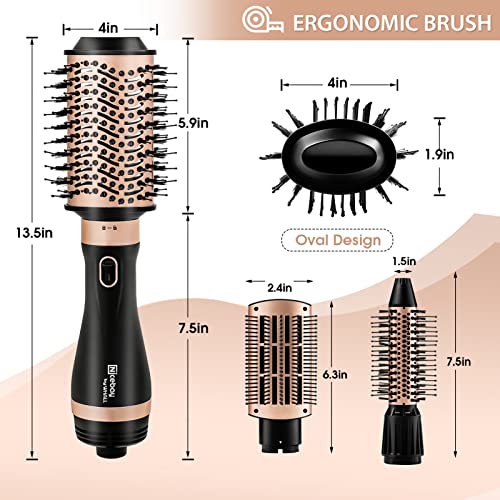 Hair Dryer Brush, Nicebay 4 in 1 Hot Air Brush for Straightening/Curling/Drying, One-Step Blow Dryer Brush & Volumizer with Ceramic Coating, 3 Temperature Settings, Detachable Design for Travel Salon