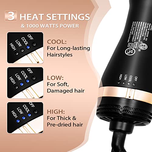 Hair Dryer Brush, Nicebay 4 in 1 Hot Air Brush for Straightening/Curling/Drying, One-Step Blow Dryer Brush & Volumizer with Ceramic Coating, 3 Temperature Settings, Detachable Design for Travel Salon