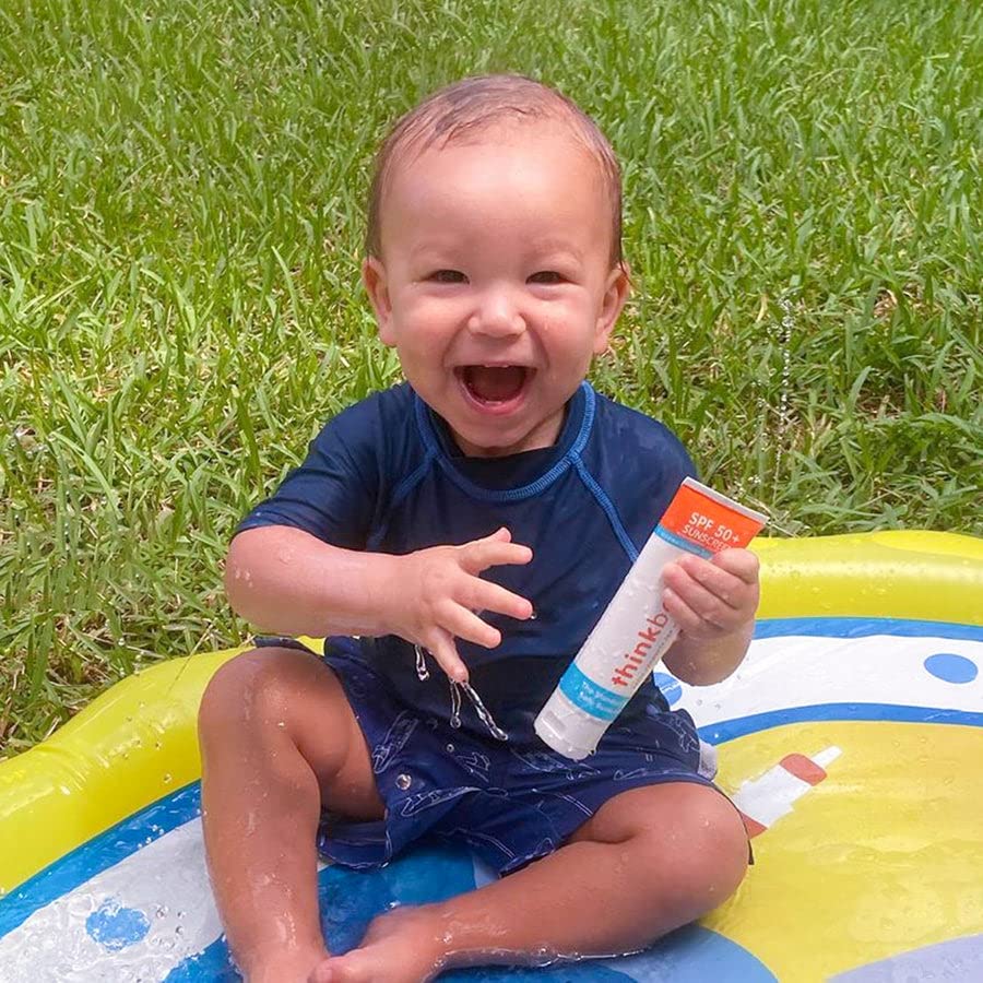 Thinkbaby SPF 50+ Baby Sunscreen β Safe, Natural Sunblock for Babies - Water Resistant Sun Cream β Broad Spectrum UVA/UVB Sun Protection β Vegan Mineral Sun Lotion, 3 Oz.