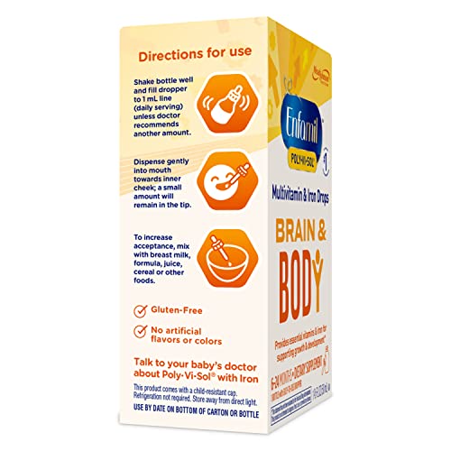 Enfamil Baby Vitamins Enfamil Poly-Vi-Sol 8 Multi-Vitamins & Iron Supplement Drops for Infants & Toddlers, Supports Growth & Development, 50 mL Dropper Bottle (Packaging May Vary)
