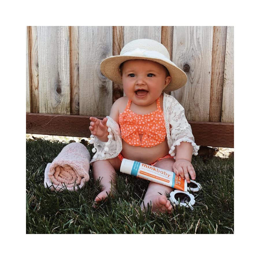Thinkbaby SPF 50+ Baby Sunscreen β Safe, Natural Sunblock for Babies - Water Resistant Sun Cream β Broad Spectrum UVA/UVB Sun Protection β Vegan Mineral Sun Lotion, 3 Oz.
