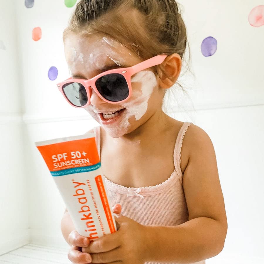 Thinkbaby SPF 50+ Baby Sunscreen β Safe, Natural Sunblock for Babies - Water Resistant Sun Cream β Broad Spectrum UVA/UVB Sun Protection β Vegan Mineral Sun Lotion, 3 Oz.