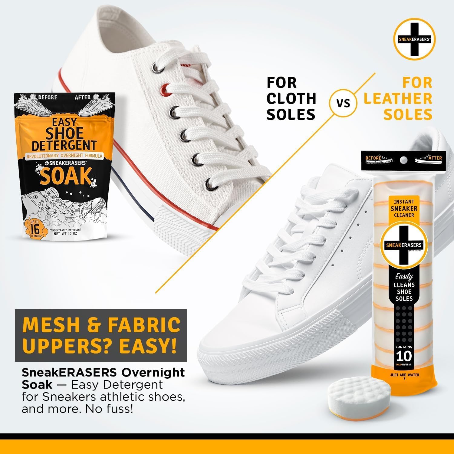 SneakERASERS Sole and Sneaker Cleaner, Premium, Disposable, Dual-Sided Sponge for Cleaning & Whitening Shoe Soles (1 Pack)