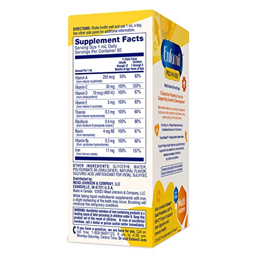 Enfamil Baby Vitamins Enfamil Poly-Vi-Sol 8 Multi-Vitamins & Iron Supplement Drops for Infants & Toddlers, Supports Growth & Development, 50 mL Dropper Bottle (Packaging May Vary)