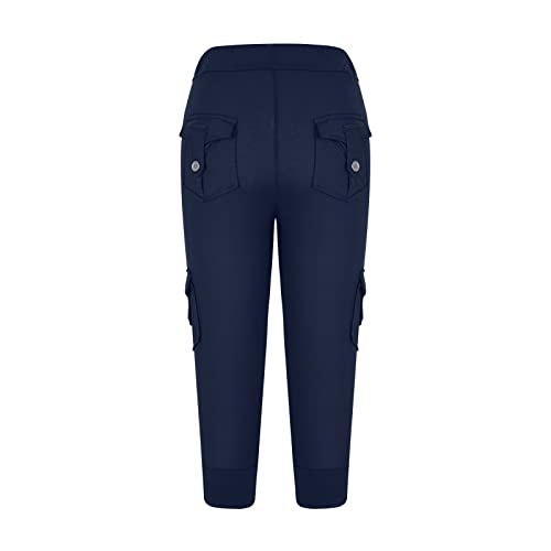 Capris Pants for Women Casual Summer Elastic Waist Bootcut Yoga Workout Leggings Slim Fit Cargo Sweatpants with Pocket