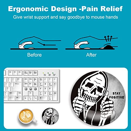 Large Mouse Pad with Wrist Rest Dia 9.45 inch, Mouse Pads for Desk, Cute Round Ergonomic Mouse Pad, Gel Mousepad Wrist Support for Computer Laptop Gaming Home Office Decor-Funny Skull