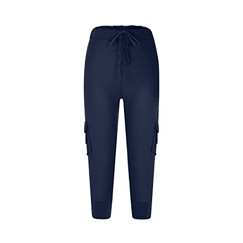 Capris Pants for Women Casual Summer Elastic Waist Bootcut Yoga Workout Leggings Slim Fit Cargo Sweatpants with Pocket