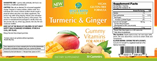 Best Earth Naturals Turmeric & Ginger Gummy Vitamins for Adults - Vegan Gummies with 95% Standardized Curcuminoids for Joint & Antioxidant Support, 30 Count