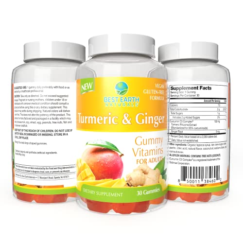 Best Earth Naturals Turmeric & Ginger Gummy Vitamins for Adults - Vegan Gummies with 95% Standardized Curcuminoids for Joint & Antioxidant Support, 30 Count