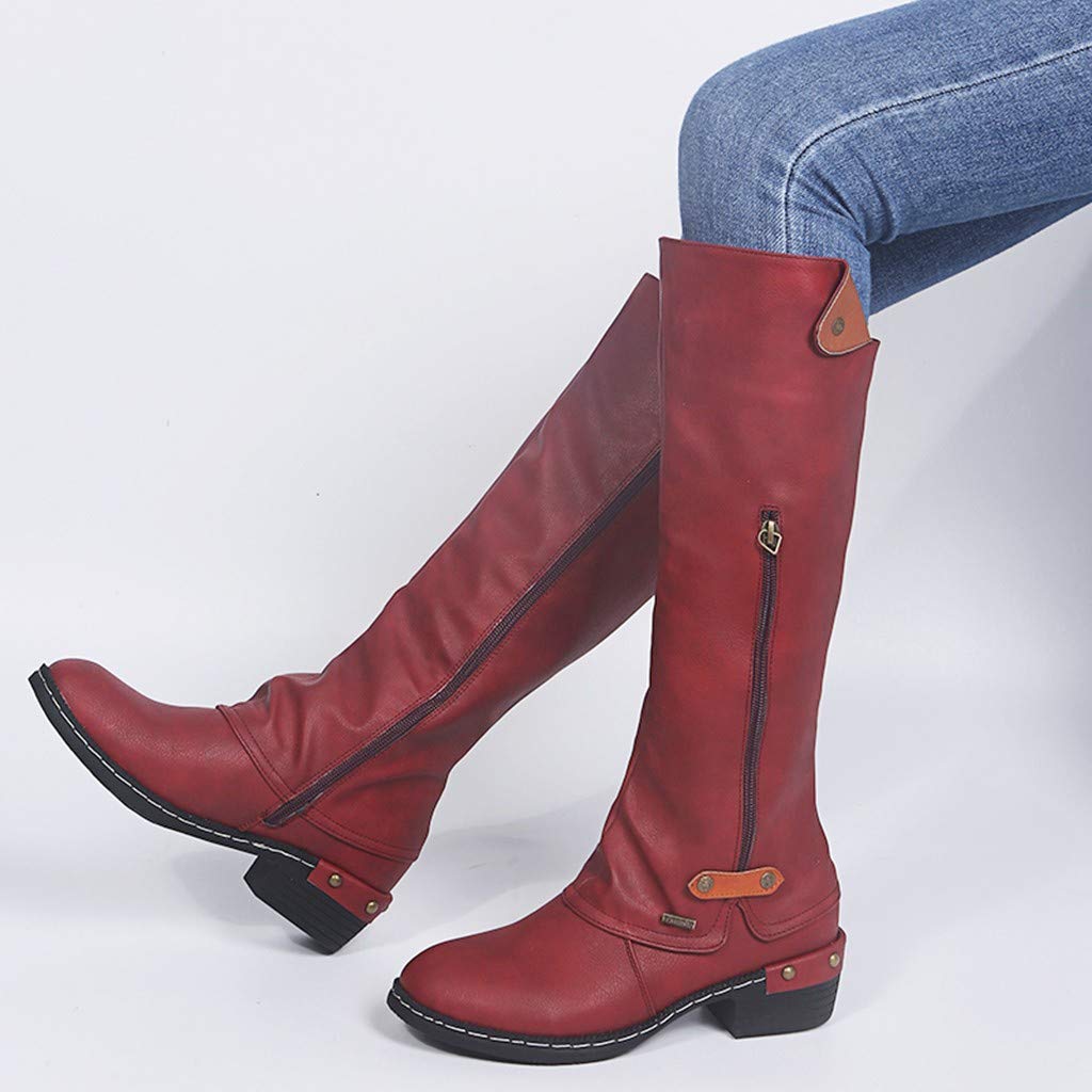 XHLEMON Women Vintage Victorian Gothic Mid Calf Height Boots Casual Lace up Thick High Heels Booties Winter Warm Shoes