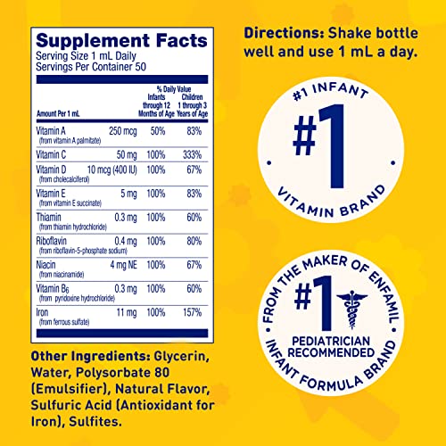 Enfamil Baby Vitamins Enfamil Poly-Vi-Sol 8 Multi-Vitamins & Iron Supplement Drops for Infants & Toddlers, Supports Growth & Development, 50 mL Dropper Bottle (Packaging May Vary)
